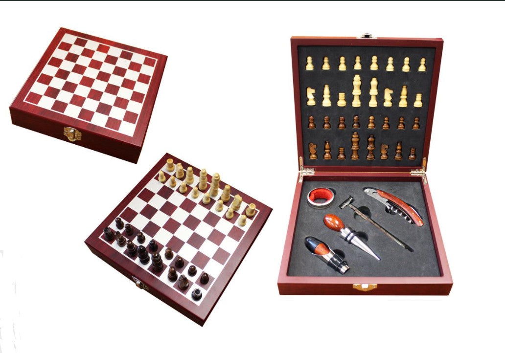 CHESS BOX SET WITH 5 PC WINE TOOLS- ROSEWOOD BOX – Engraving Reimagined